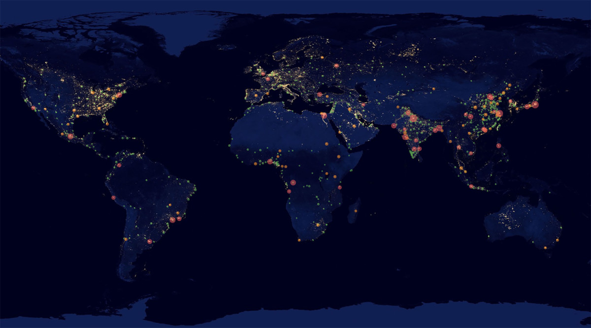 Map Cities Earth at Night – Radius Global Cities Network